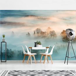 Bilderwelten Fototapete Wald Motiv Wandtapete beige - Nebel bei Sonnenaufgang - B&auml;ume Wohnzimmer Schlafzimmer