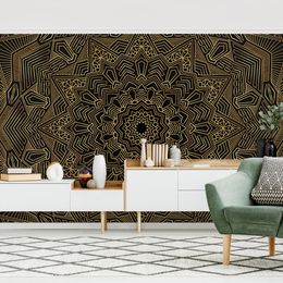Bilderwelten Mustertapete Spirituell Illustration Wandtapete gold - Mandala Stern Muster gold schwarz - Ornamente Wohnzimmer Schlafzimmer