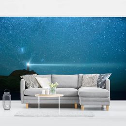 Bilderwelten Fototapete Strand Motiv Wandtapete blau - Leuchtturm - Himmel Wohnzimmer Schlafzimmer