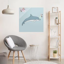 Bilderwelten Glasbild Tiere Line Art blau Glas Wandbild - Delfin Line Art - Fische Kinderzimmer Baby M&auml;dchen Jungen