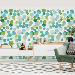 Bilderwelten Mustertapete Vliestapete Illustration Aquarell gr&uuml;n - Aquarellpunkte Konfetti in Blaugr&uuml;n - Punkte Wohnzimmer Schlafzimmer