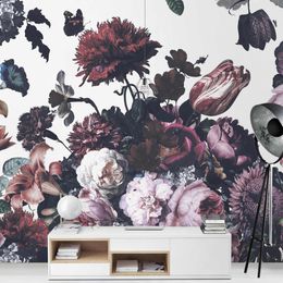 Bilderwelten Fototapete Blumen Vintage Wandtapete rosa - Altmeisterlicher Blumenrausch mit Rosen Bouquet - Rose Wohnzimmer Schlafzimmer
