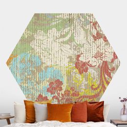 Bilderwelten Hexagon Tapete Blumen Vintage Wandtapete beige - Bl&uuml;ten vergangener Zeiten - Retro Wohnzimmer Schlafzimmer