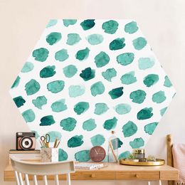 Bilderwelten Hexagon Tapete Vliestapete Illustration Aquarell blau - Aquarell Kleckse in Mintgr&uuml;n - Deko Wohnzimmer Schlafzimmer