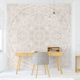 Bilderwelten Mustertapete originell modern Aquarell beige - Mandala Aquarell Ornament beige - Ornamente Wohnzimmer Schlafzimmer
