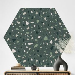 Bilderwelten Hexagon Tapete Vliestapete modern Mosaik gr&uuml;n - Detailliertes Terrazzo Muster Messina - Deko Wohnzimmer Schlafzimmer