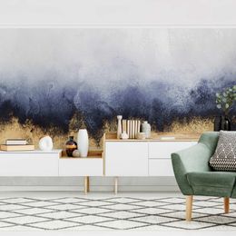 Bilderwelten Fototapete originell Abstrakt Aquarell gold - Wolkenhimmel mit Gold - Deko Wohnzimmer Schlafzimmer