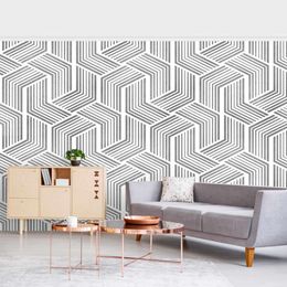 Bilderwelten Mustertapete Vliestapete modern 3D-Effekt grau - 3D Muster mit Streifen in Silber - Geometrisch Wohnzimmer Schlafzimmer