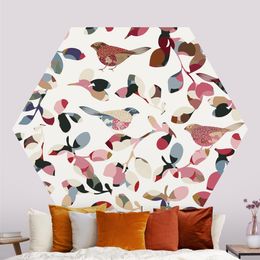 Bilderwelten Hexagon Tapete Tiere Illustration Wandtapete bunt - Look Closer - V&ouml;gel Wohnzimmer Schlafzimmer