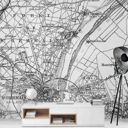 Bilderwelten Fototapete Spr&uuml;che Vintage Wandtapete schwarz weiss - Vintage Karte St Germain Paris - Karten Wohnzimmer Schlafzimmer