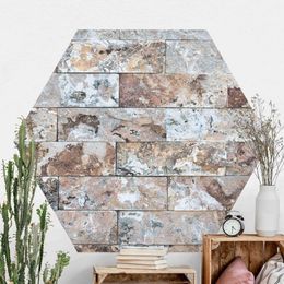 Bilderwelten Hexagon Tapete Vliestapete Landhaus 3D-Effekt beige - Naturmarmor Steinwand - Beton Wohnzimmer Schlafzimmer