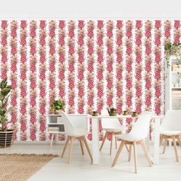Bilderwelten Mustertapete Vliestapete Tropisch Wandtapete rosa - Tropische Ananas Streifen - Deko Wohnzimmer Schlafzimmer