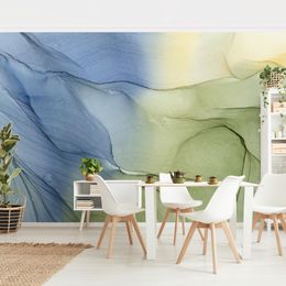 Bilderwelten Fototapete originell Abstrakt Wandtapete blau - Meliertes Blaugrau mit Moosgr&uuml;n - Deko Wohnzimmer Schlafzimmer