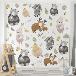 Bilderwelten Mustertapete Tiere Illustration Wandtapete pastell - Skandinavische Tierfamilien umarmen sich - Deko Kinderzimmer Baby M&auml;dchen Jungen