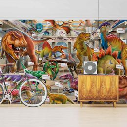 Bilderwelten Fototapete Tiere Illustration Wandtapete bunt - Dinosaurier im Naturkundemuseum - Dinosaurier Kinderzimmer Baby M&auml;dchen Jungen