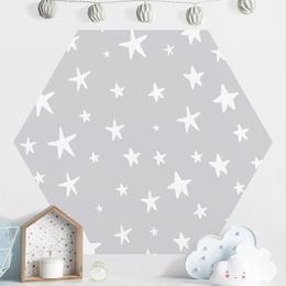 Bilderwelten Hexagon Tapete Himmel Illustration Wandtapete grau - Gezeichnete gro&szlig;e Sterne im Grauen Himmel - Himmel Kinderzimmer Baby M&auml;dchen Jungen