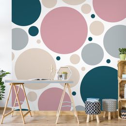 Bilderwelten Mustertapete Vliestapete Illustration Wandtapete rosa - Komposition aus kleinen und gro&szlig;en Kreisen - Punkte Wohnzimmer Schlafzimmer