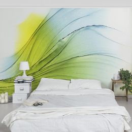 Bilderwelten Fototapete originell Abstrakt Wandtapete gelb - Meliertes Gelb mit Himmelblau - Deko Wohnzimmer Schlafzimmer