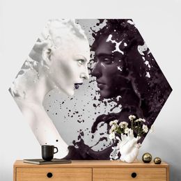 Bilderwelten Hexagon Tapete originell Fotomontage Wandtapete schwarz - Milk & Coffee - Kaffee Wohnzimmer Schlafzimmer