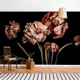 Bilderwelten Fototapete Blumen Motiv Wandtapete schwarz - Dunkler Fr&uuml;hling - Deko Wohnzimmer Schlafzimmer