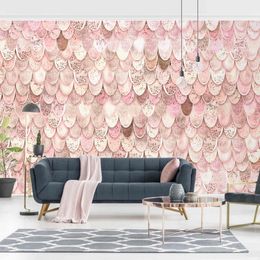 Bilderwelten Mustertapete Vliestapete Illustration Aquarell rosa - Meerjungfrauen Magie in Ros&eacute;gold - Deko Wohnzimmer Schlafzimmer