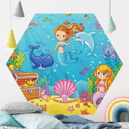 Bilderwelten Hexagon Tapete Tiere Illustration Wandtapete bunt - Meerjungfrau Unterwasserwelt - Meerjungfrau Kinderzimmer Baby M&auml;dchen Jungen