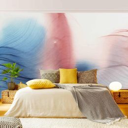 Bilderwelten Fototapete originell Abstrakt Aquarell rot - Melierter Farbtanz in Blau mit Rot - Deko Wohnzimmer Schlafzimmer