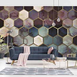 Bilderwelten Mustertapete Vliestapete Illustration Aquarell blau - Hexagontr&auml;ume Aquarell Muster - Geometrisch Wohnzimmer Schlafzimmer