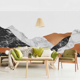 Bilderwelten Fototapete Natur Abstrakt Wandtapete grau - Landschaft in Marmor und Kupfer - Berg Wohnzimmer Schlafzimmer