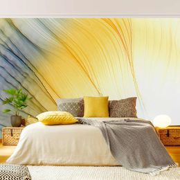 Bilderwelten Fototapete originell Abstrakt Wandtapete gelb - Melierter Farbtanz in Honig - Deko Wohnzimmer Schlafzimmer