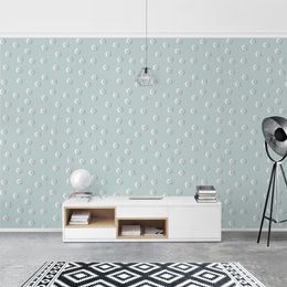 Bilderwelten Mustertapete Vliestapete modern Wandtapete pastell - Muster mit Punkten und Linienkreisen auf Blaugrau - Punkte Wohnzimmer Schlafzimmer