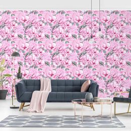Bilderwelten Mustertapete Blumen Landhaus Aquarell rosa - Rosa Bl&uuml;tentraum Pastell Rosen in Aquarell - Deko Wohnzimmer Schlafzimmer
