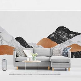 Bilderwelten Fototapete Natur Abstrakt Wandtapete grau - Landschaft in Marmor und Kupfer II - Berg Wohnzimmer Schlafzimmer