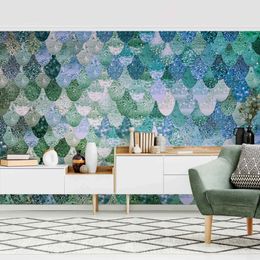 Bilderwelten Mustertapete Vliestapete Illustration Aquarell blau - Meerjungfrauen Magie in T&uuml;rkis - Deko Wohnzimmer Schlafzimmer