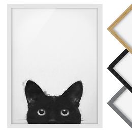 Bilderwelten Bild mit Rahmen - Hochformat Illustration Schwarze Katze auf Wei&szlig; Malerei