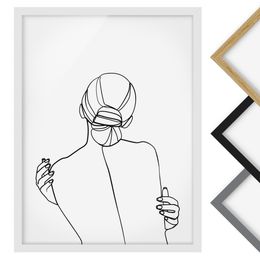 Bilderwelten Bild mit Rahmen originell schwarz weiss Line Art inkl. Rahmung - Line Art Frau R&uuml;cken Schwarz Wei&szlig; - Erotik Wohnzimmer Schlafzimmer