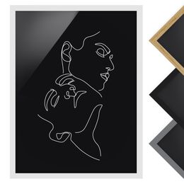 Bilderwelten Bild mit Rahmen originell schwarz Line Art inkl. Rahmung - Line Art Frauen Gesichter Schwarz - Erotik Wohnzimmer Schlafzimmer
