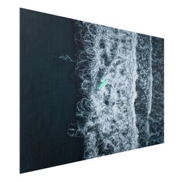 Bilderwelten Alu Dibond Outdoor Bild Strand blau Motiv wetterfest - Wipe Out auf st&uuml;rmischer See - Landschaft Wohnzimmer Schlafzimmer