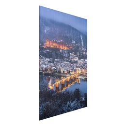 Bilderwelten Alu Dibond Outdoor Bild Stadt blau Motiv wetterfest - Winterliches Heidelberg - Architektur Wohnzimmer Schlafzimmer