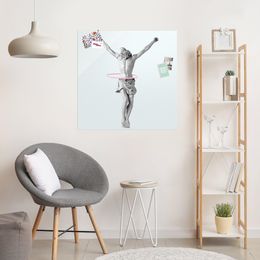 Bilderwelten Glasbild originell Fotomontage t&uuml;rkis Glas Wandbild - Jesus mit Hula Hoop Reifen - Religion Wohnzimmer Schlafzimmer