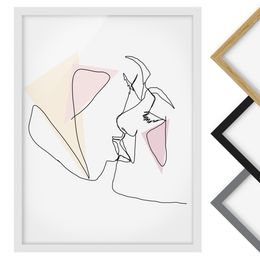 Bilderwelten Bild mit Rahmen originell rosa Line Art inkl. Rahmung - Kuss Gesichter Line Art - Erotik Wohnzimmer Schlafzimmer