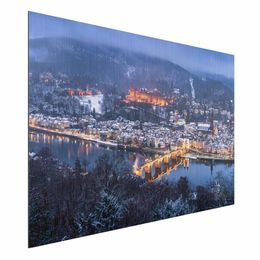 Alu Dibond Outdoor Bild - Winterliches Heidelberg - Stadt blau Motiv wetterfest Architektur Wohnzimmer Schlafzimmer