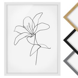 Bilderwelten Bild mit Rahmen Blumen schwarz weiss Line Art inkl. Rahmung - Line Art Bl&uuml;te Schwarz Wei&szlig; - Deko Wohnzimmer Schlafzimmer