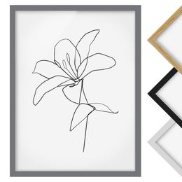 Bilderwelten Bild mit Rahmen - Hochformat Line Art Bl&uuml;te Schwarz Wei&szlig;