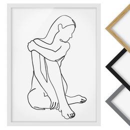 Bilderwelten Bild mit Rahmen originell schwarz weiss Line Art inkl. Rahmung - Line Art Frau Akt Schwarz Wei&szlig; - Deko Wohnzimmer Schlafzimmer