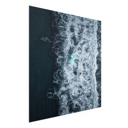Bilderwelten Alu Dibond Outdoor Bild Strand blau Motiv wetterfest - Wipe Out auf st&uuml;rmischer See - Landschaft Wohnzimmer Schlafzimmer