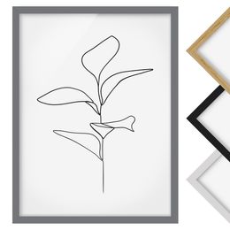 Bilderwelten Bild mit Rahmen - Hochformat Line Art Pflanze Bl&auml;tter Schwarz Wei&szlig;