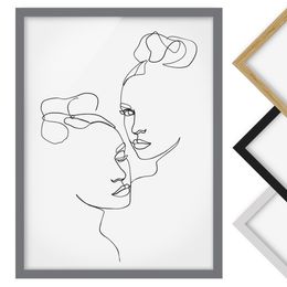 Bilderwelten Bild mit Rahmen - Hochformat Line Art Gesichter Frauen Schwarz Wei&szlig;