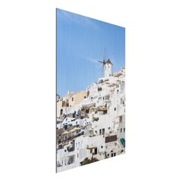 Bilderwelten Alu Dibond Outdoor Bild Stadt weiss Motiv wetterfest - Wei&szlig;es Griechenland - Architektur Wohnzimmer Schlafzimmer