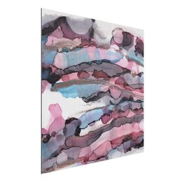 Alu Dibond Outdoor Bild - Wellenreiten in Violett mit Ros&eacute;gold - originell pink Abstrakt Aquarell Deko Wohnzimmer Schlafzimmer